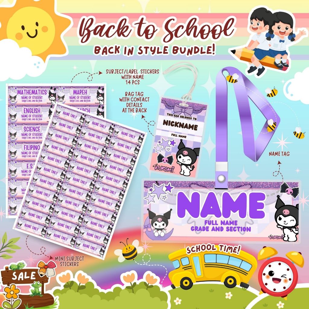 BACK TO SCHOOL BUNDLE DEAL FOR GIRLS (NAMETAG WITH LACE, SUBJECT ...