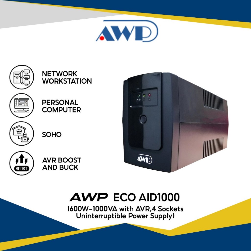 AWP ECO 600W-1000VA UPS with AVR Uninterruptible Power Supply (4 ...