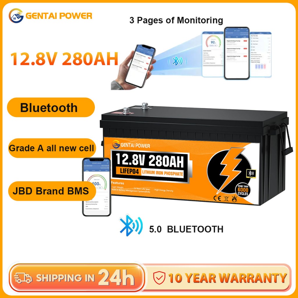 GENTAI POWER LifePO4 Battery 12V 280AH with Bluetooth Built-in 200A BMS ...