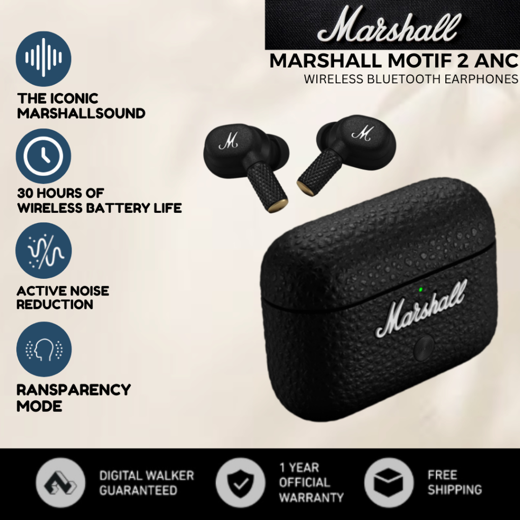 Marshall MOTIF II ANC Black Noise Cancelling Wireless Earbuds Motif II ...