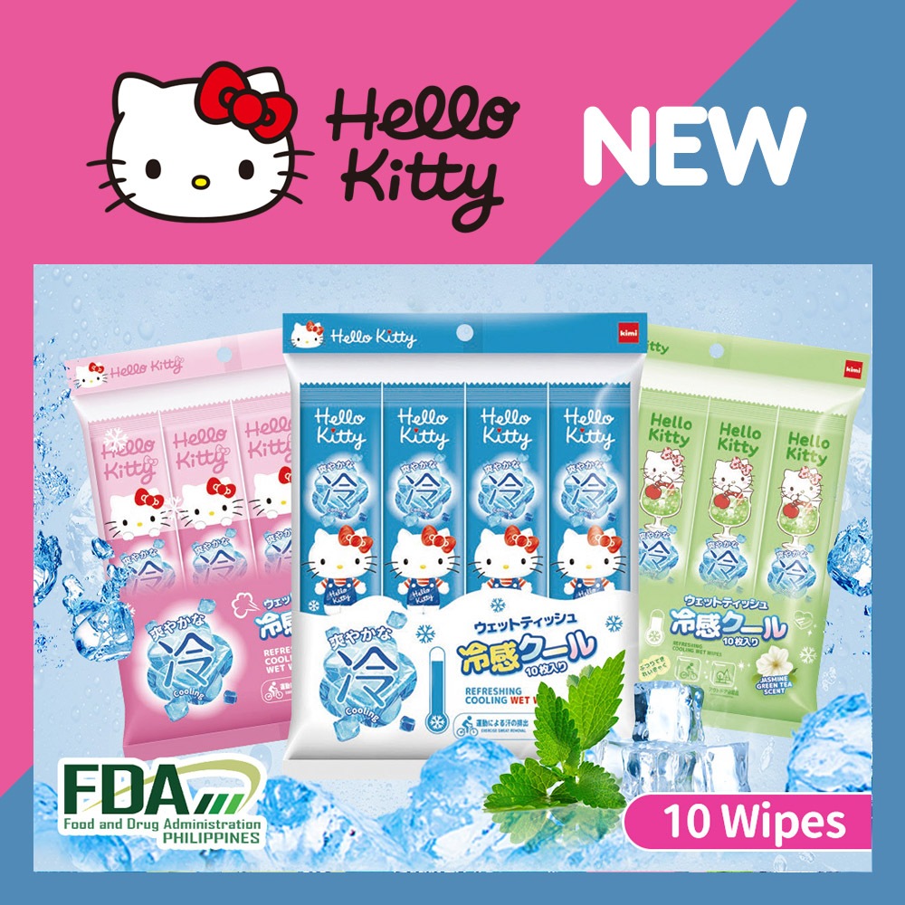 Hello Kitty Sport Towel Cooling Wipes Large Size Quick Clean ups 10 ...