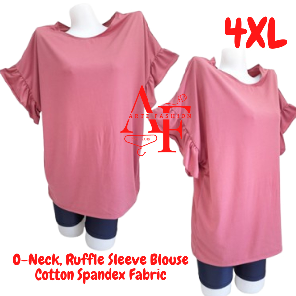 iNar-te Plus Size (4XL), PLAIN Color, Ruffle Sleeves, Round Neck, Big ...