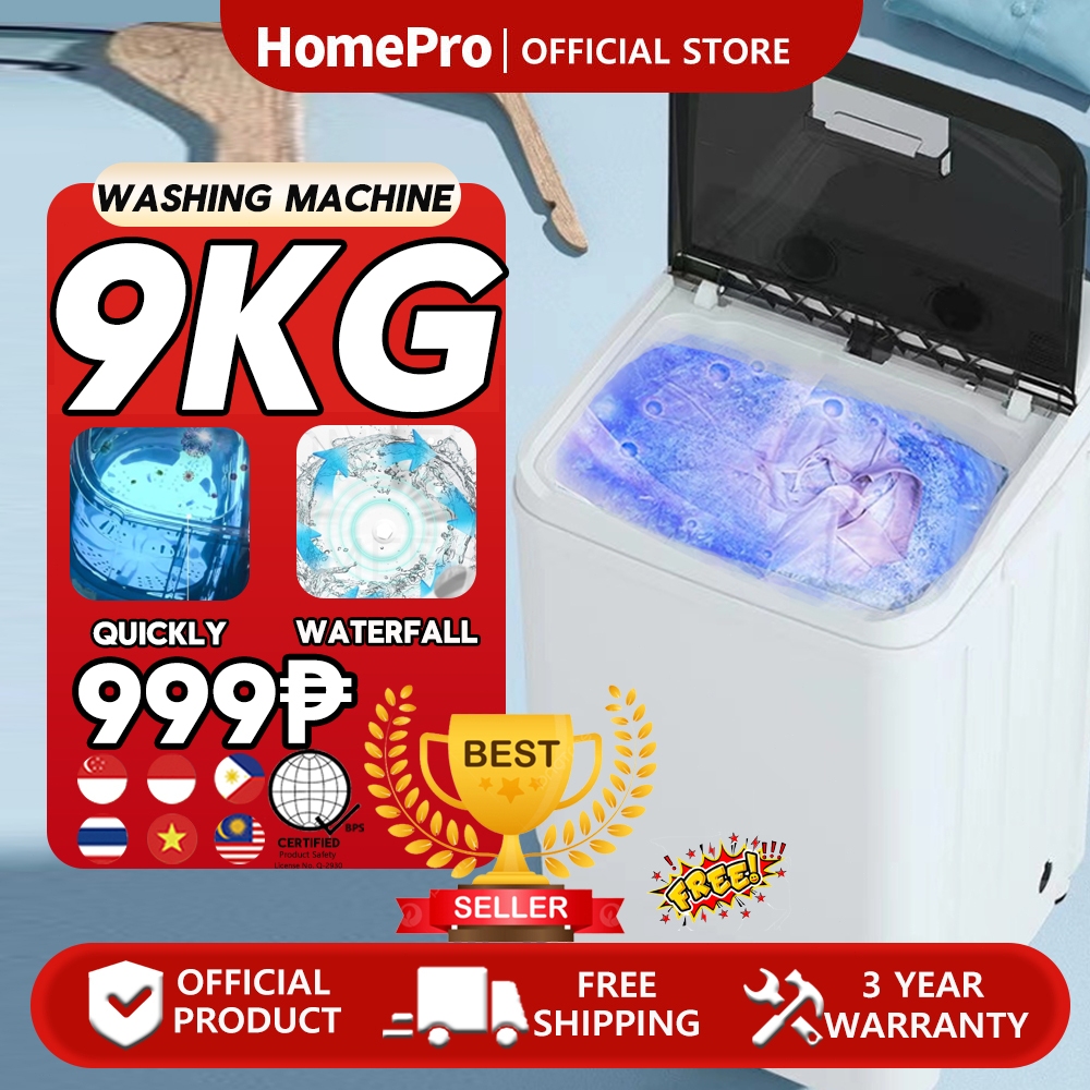 HomePro Washing Machine Top Load Fully Automatic Washing Machine With Spin Dry Drain Basket 9KG ...