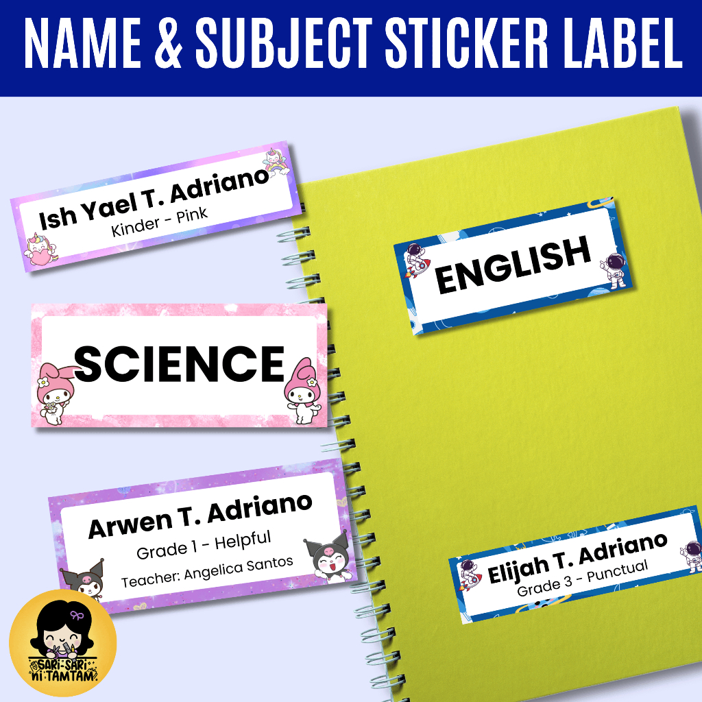 Personalized Subject Name Sticker Labels for Books Notebooks Folder ...
