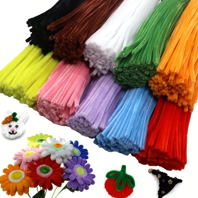 100pcs丨Fuzzy Wire Colorful Dense Pipe Cleaner Craft Flower Chenille Diy ...