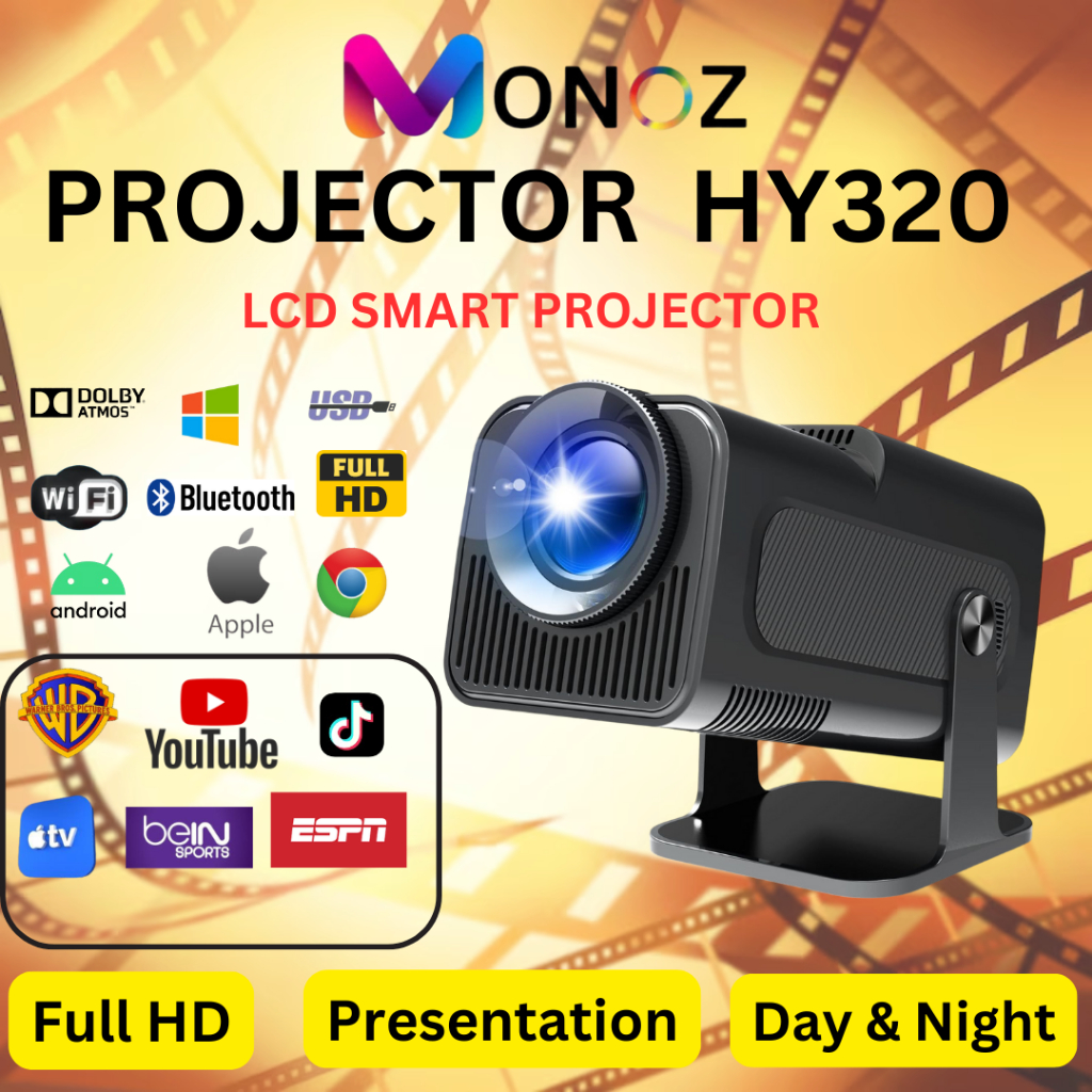 MONOZ HY320/320 Mini Projector 4K HD Portable Auto Keystone Bluetooth ...