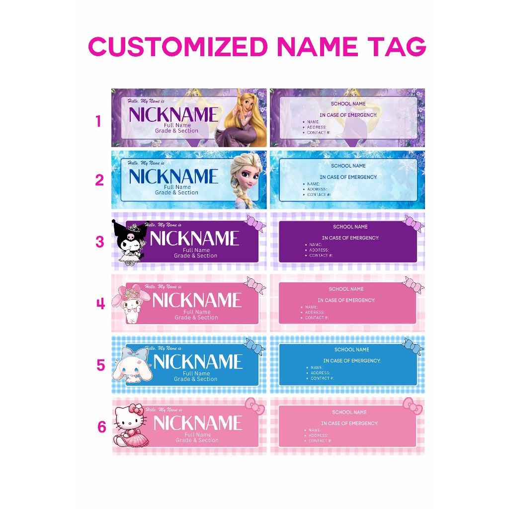 PERSONALIZED Cute & Custom PVC/laminated Name Tags for Girls (Back to ...