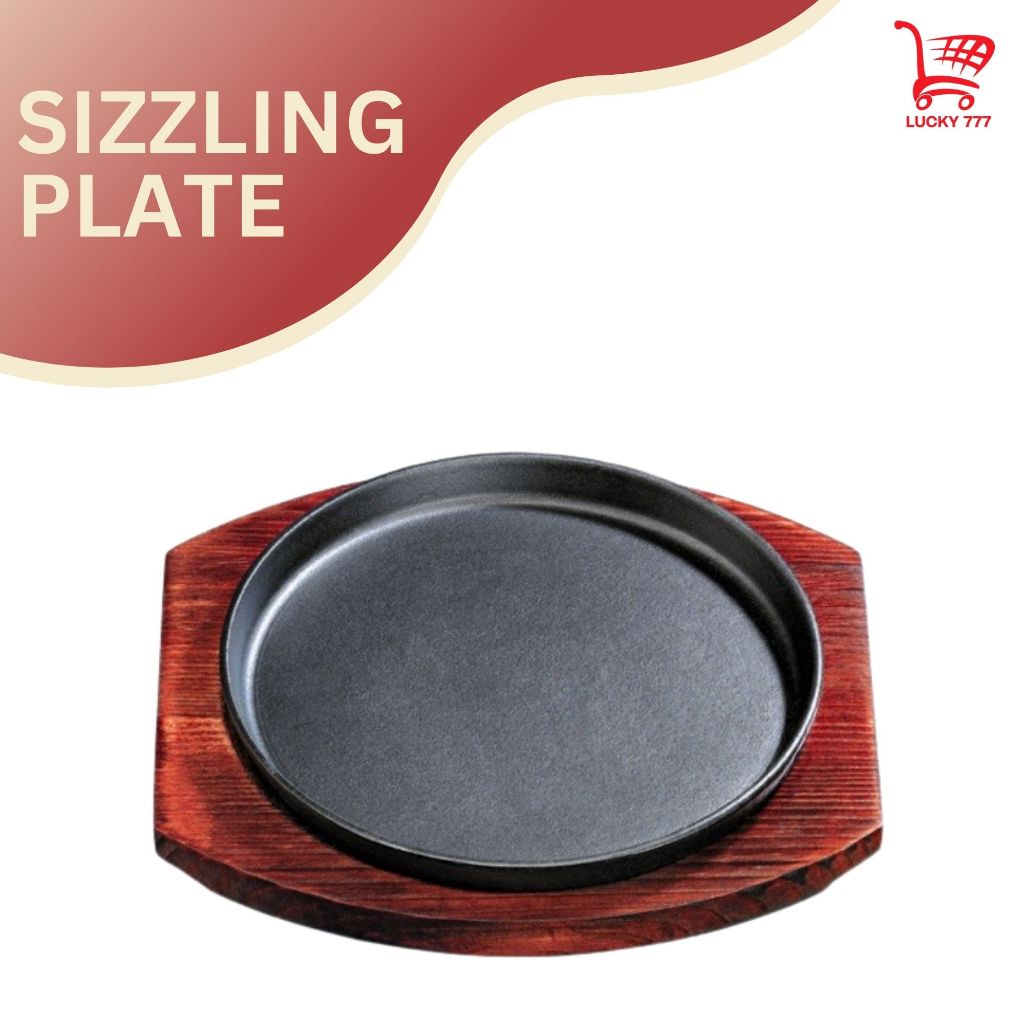 SIZZLING PLATE CAST IRON ROUND AND FISH STYLE Shape WITH WOODEN BASE ...
