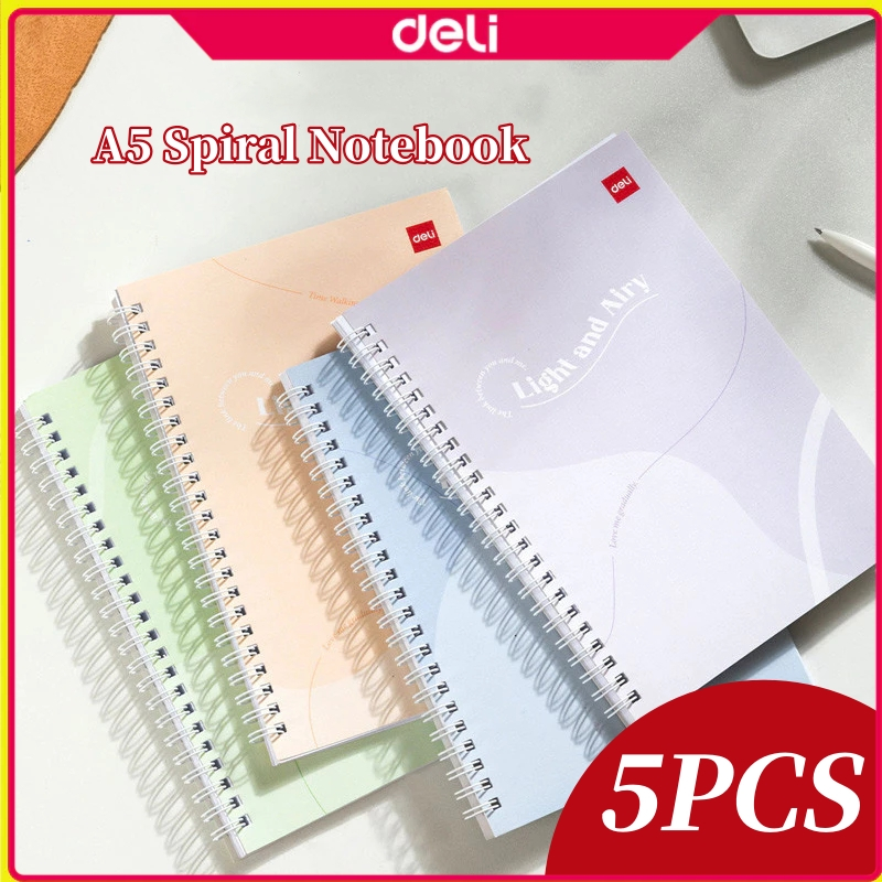 Deli 5PCS Thick A5 Spiral Notebook 60Sheets Student Hardbound Spiral ...
