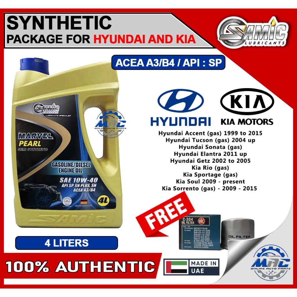 SAMIC MARVEL PEARL 10W40 4 Liters for HYUNDAI Elantra , Tucson , KIA ...