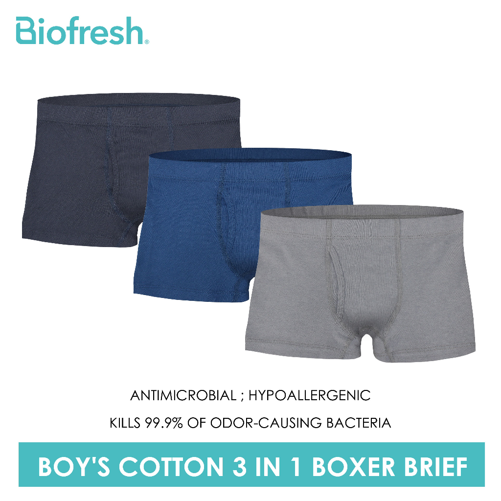 Biofresh Boys' Antimicrobial Cotton Boxer Brief 3 pieces in a pack ...