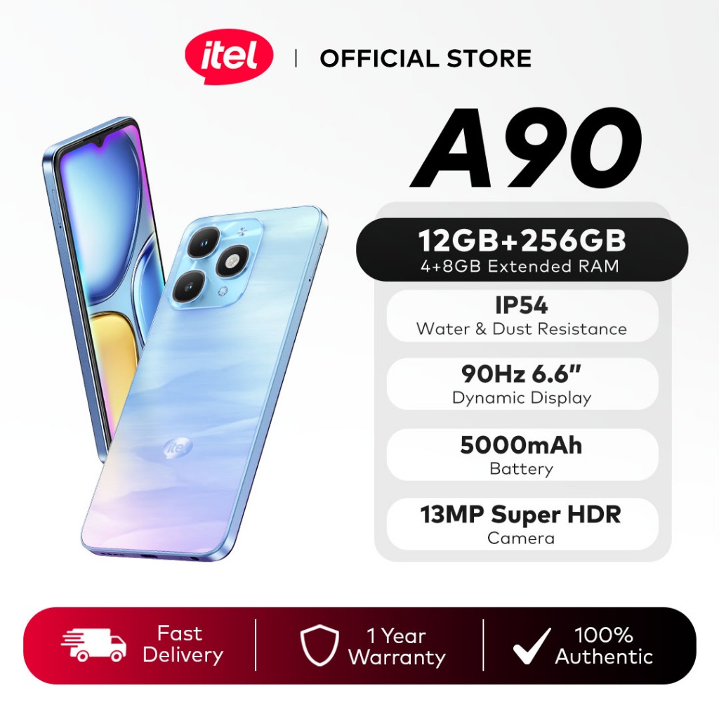 Itel A90 12GB (4+8GB Extended RAM) + 256 ROM | IP54 | 90Hz 6.6" Display | 5000mAh | 13MP Super ...