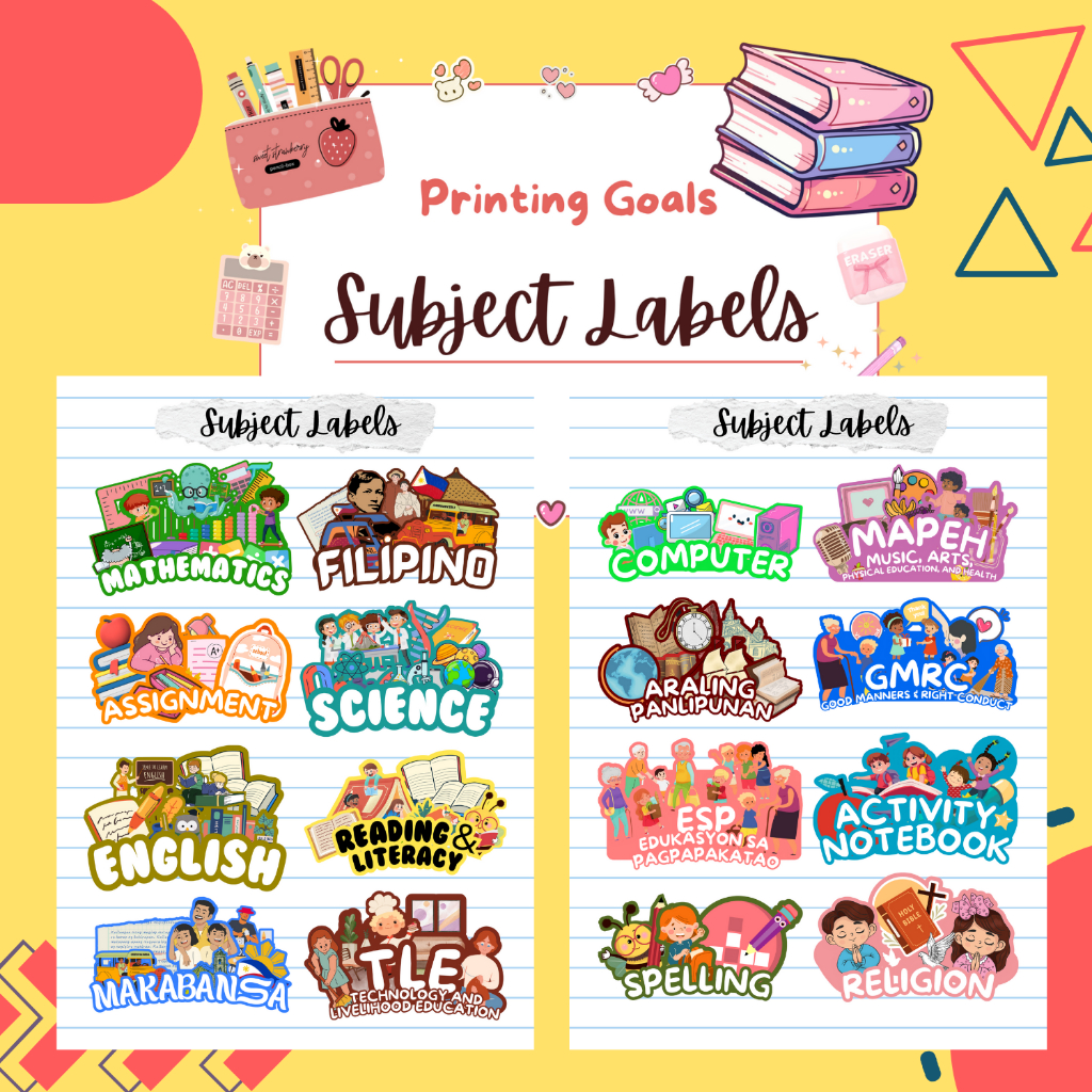 Cute Notebook Subject Sticker Labels for Students | For School ...