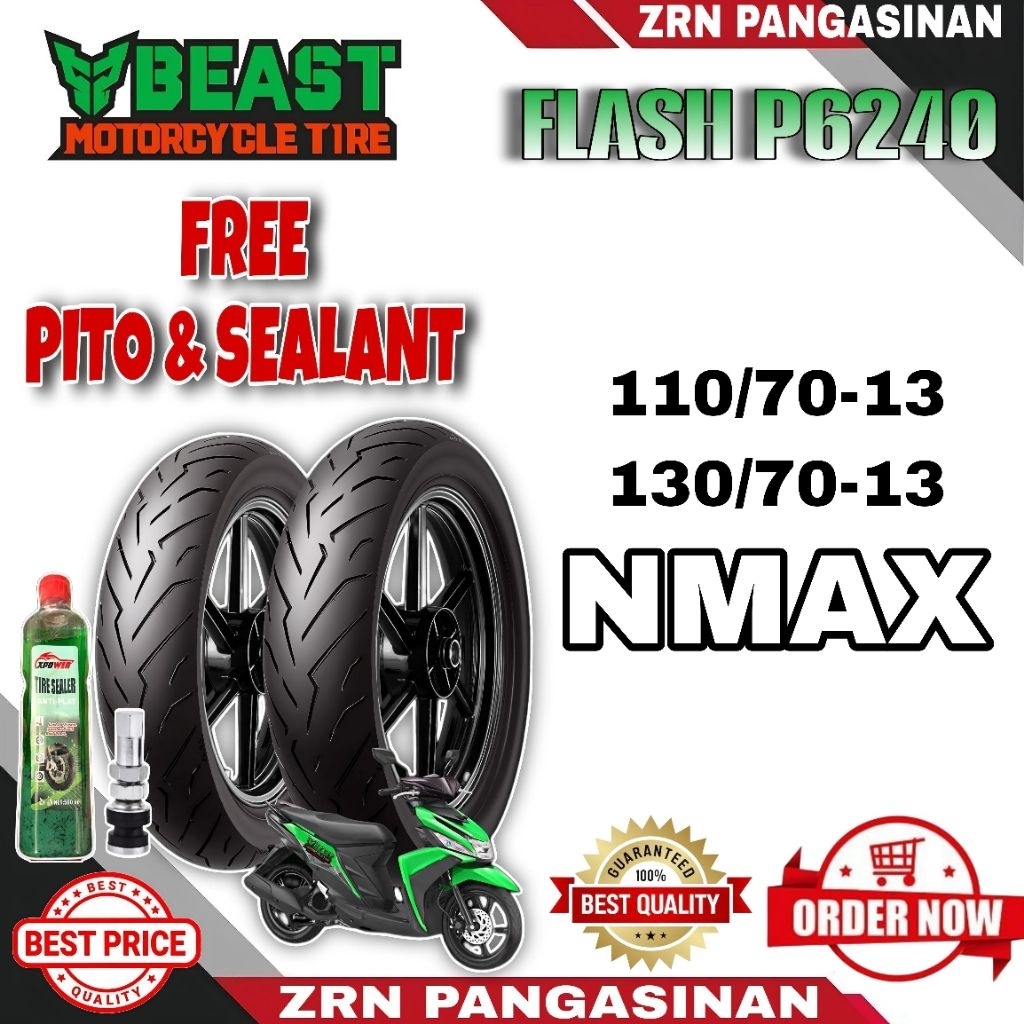 BEAST TIRE FLASH FOR NMAX 13" SET/PAIR WITH FREE TIRE SEALANT AND ...