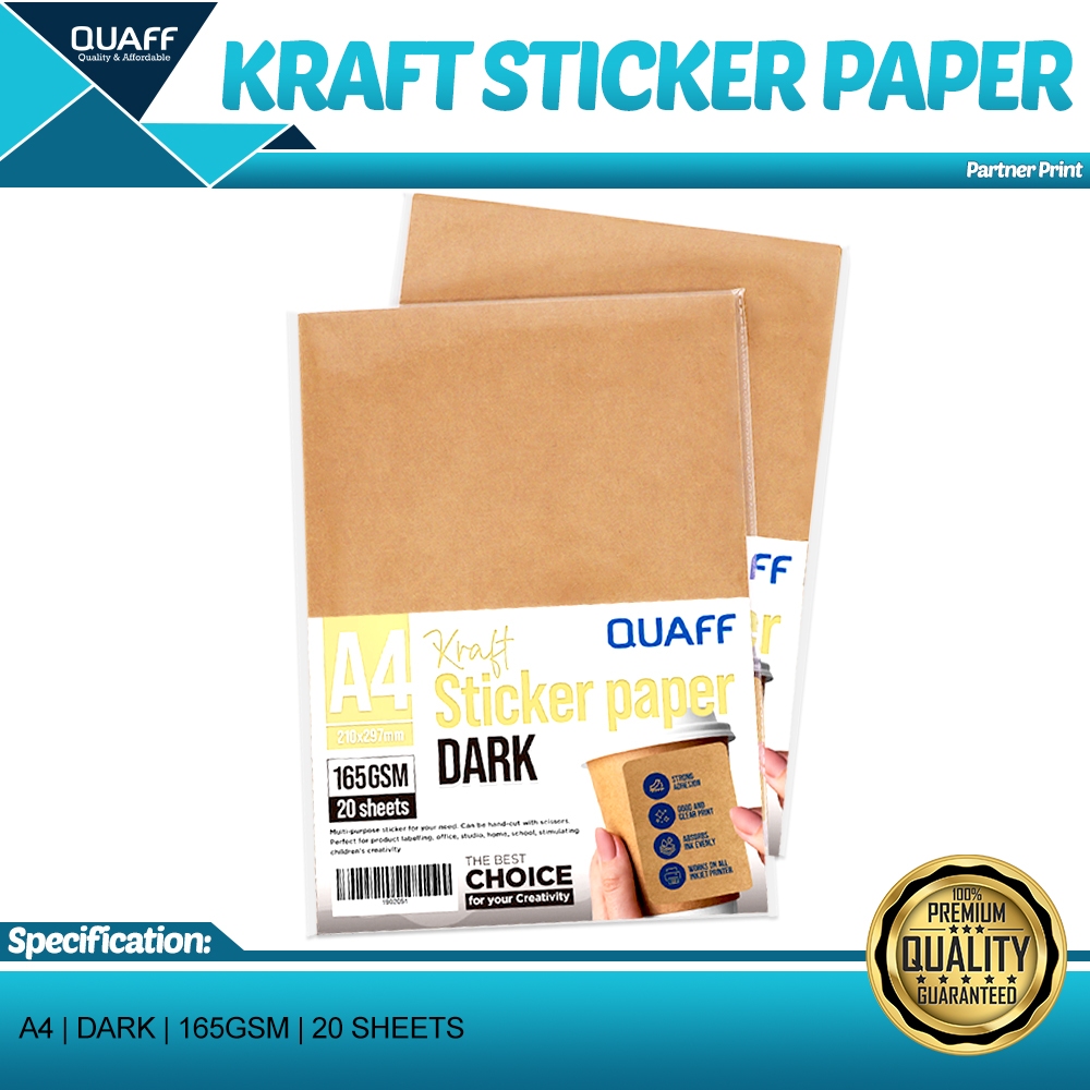 A4 Size Quaff Kraft Sticker Paper Dark 20 sheets Inkjet Sticker Paper ...