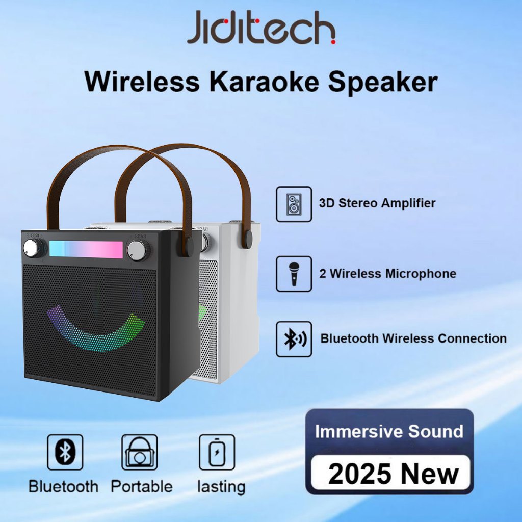 Jiditech Mini Karaoke Machine With 2 Wireless Microphone Portable ...