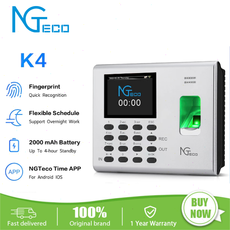 NGTeco K4 Biometrics Fingerprint Time Attendance Machine Built-in ...