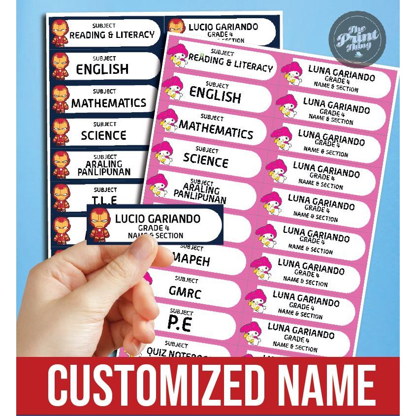 CUSTOMIZED School Name Notebook subject Sticker 10 names +10 subjects ...