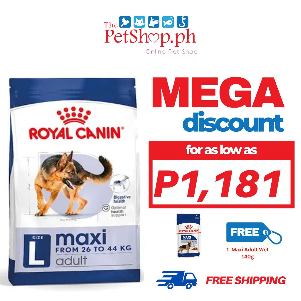 Royal Canin Maxi Adult 4kg Dry Dog Food (FREE 1 RC MAXI Adult Wet Pouch ...