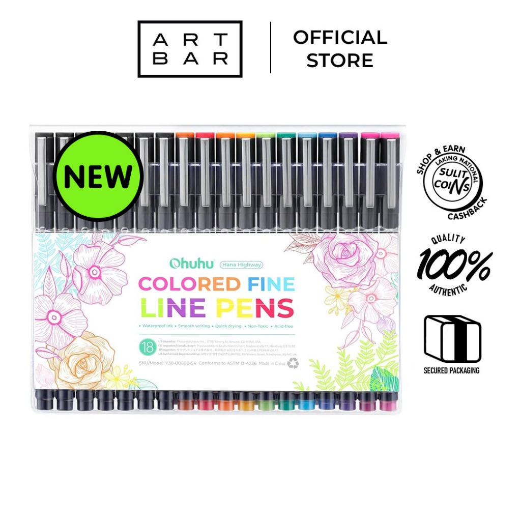 Ohuhu Colored Fineliner Drawing Pens 18 Pieces - 11 Colored Pens and 7 ...