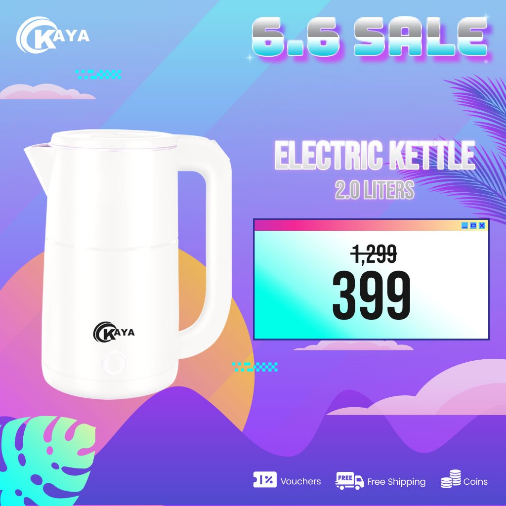 KAYA Stainless Electric Kettle Fast Boiling with Anti-Burnout Protection Automatic 2L KYK-2001 ...