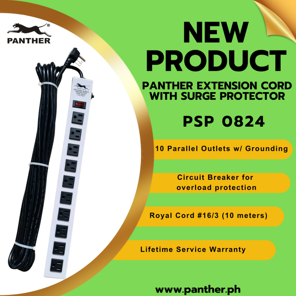 Panther PSP 0824 Extension Cord with Voltage Surge Protector | 1.75m ...