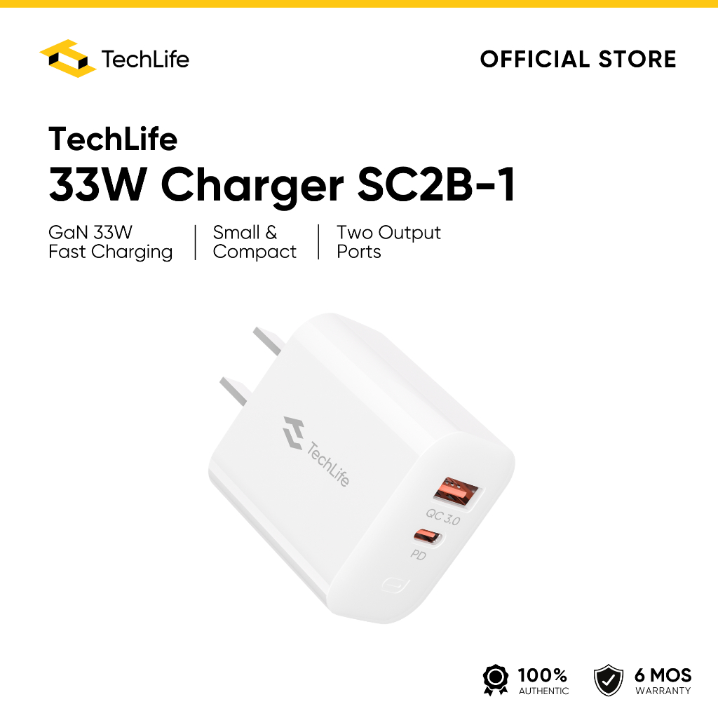 TechLife 33W Charger SC2B-1 l GaN 33W Fast Charging l Two Output Ports ...