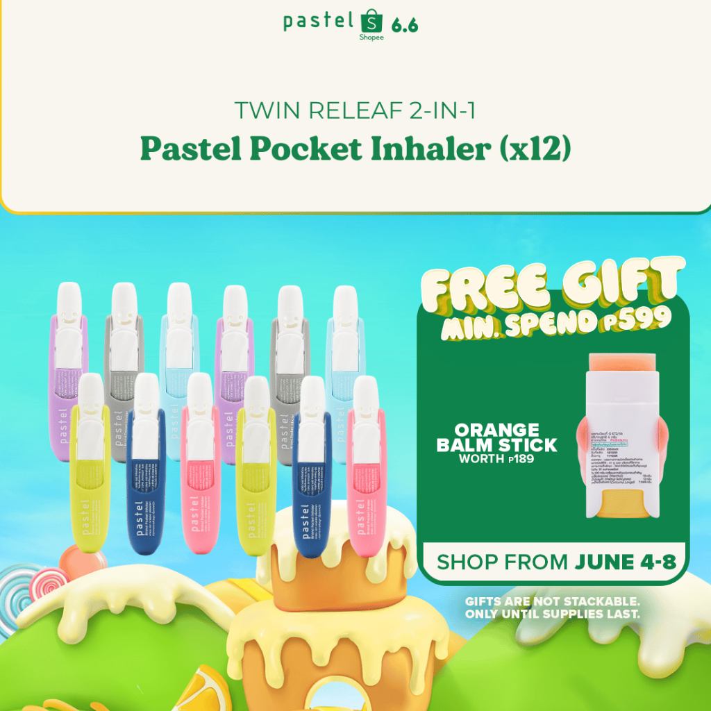 Pastel Pocket Inhaler x12 (1.5ml each) [Menthol, Dizziness, Headache ...