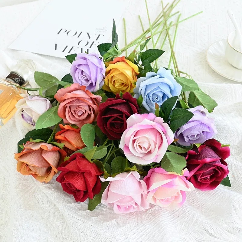 High Quality Velvet Rose&Cloth Rose Fake Flowers Artificial Flower For ...