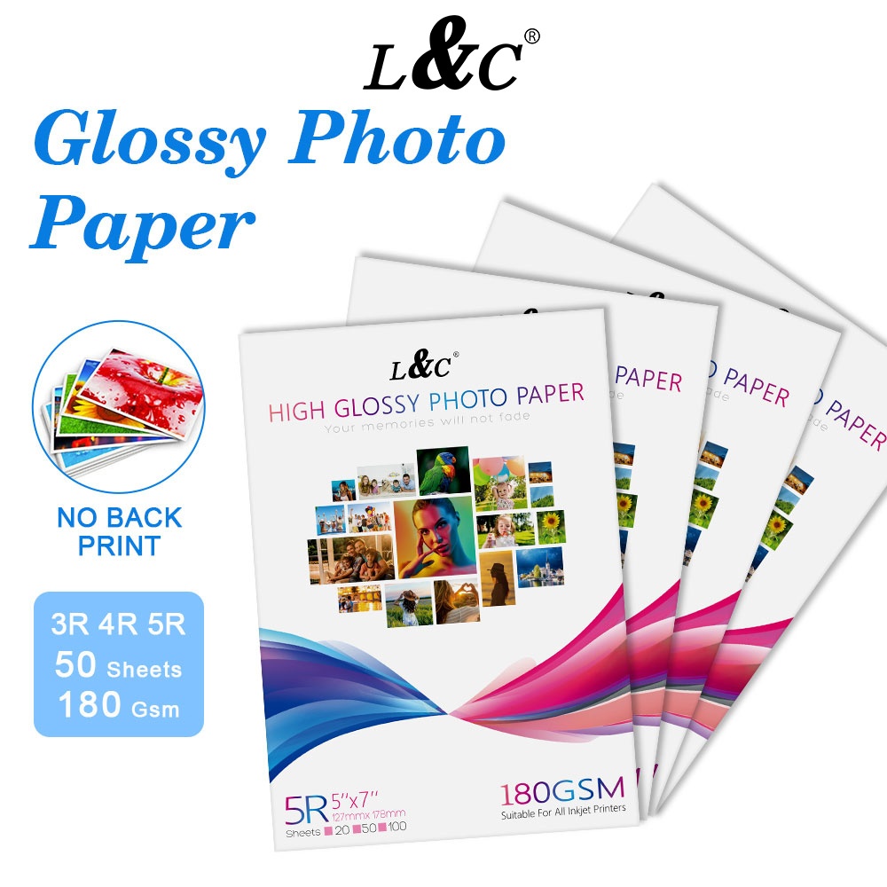 L&C Photo Paper 230gsm 50 Sheets per pack A4 3R 4R 5R Size 180gsm High ...