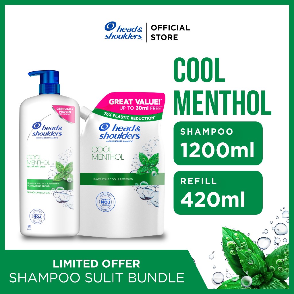 [Sulit Bundle] Head & Shoulders Shampoo Cool Menthol 1200mL + Refill ...