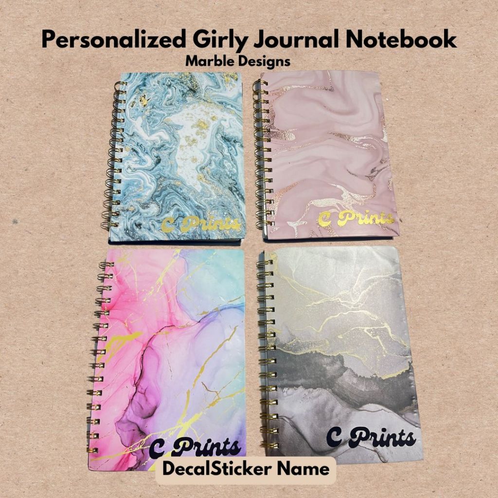 Personalized A5 Girly Journal Notebook Spiral Marble Floral Design Gift ...