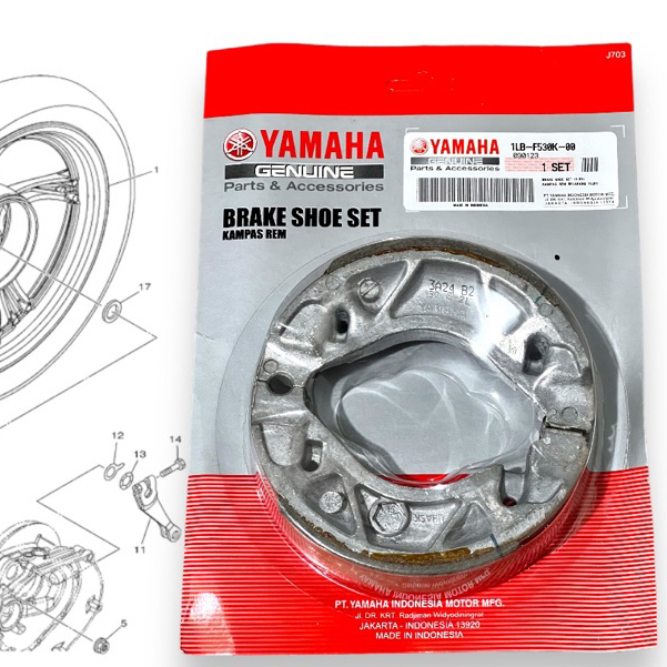 BRAKE SHOE MIO MXi125/ MIO i 125/ MIO i 125s/ GEAR 1LB-F530K-00 GENUINE ...