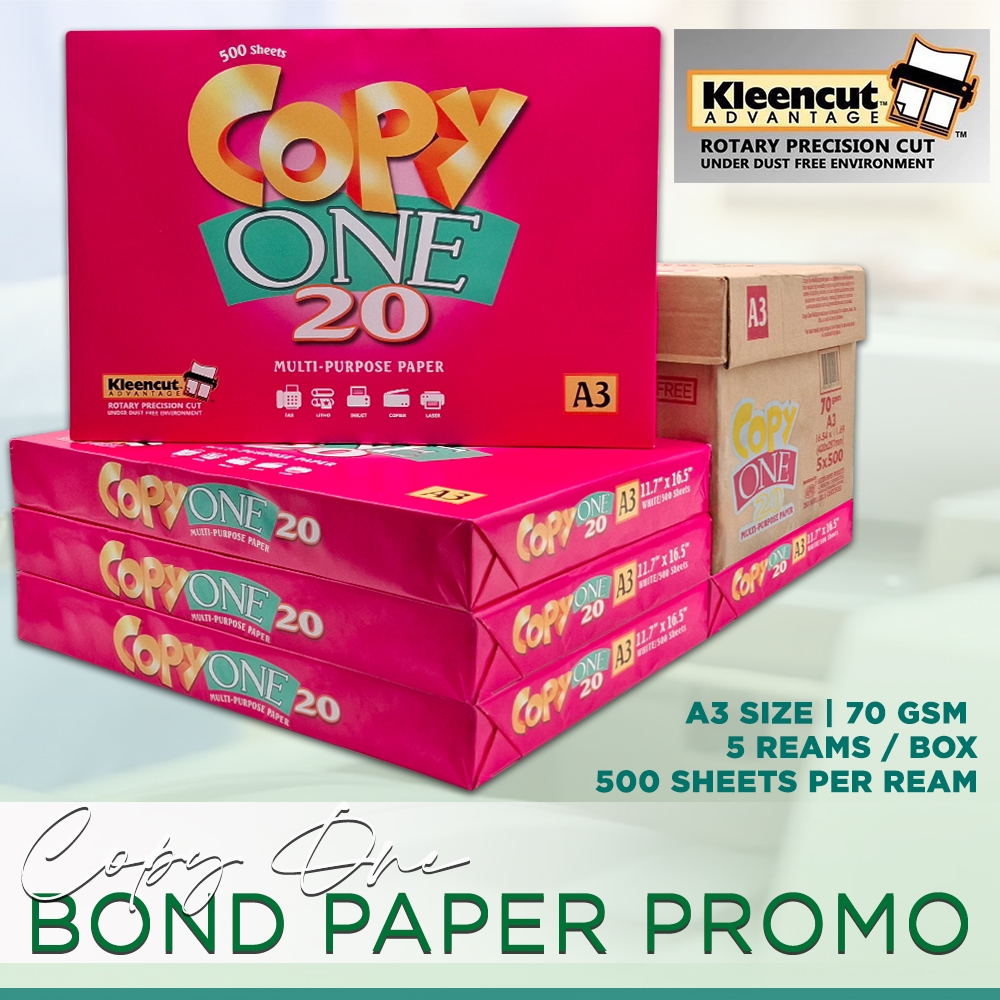 1box/5reams - Copy One Bond Paper 70gsm A3 Size (500sheets per ream ...