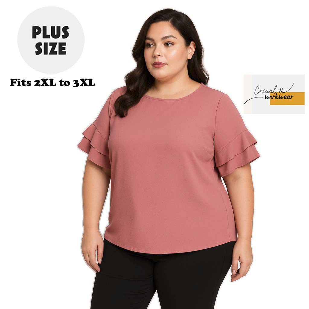 Plus Size 2-Layer Ruffle Sleeve Blouse – Flattering Fit for Casual Days ...
