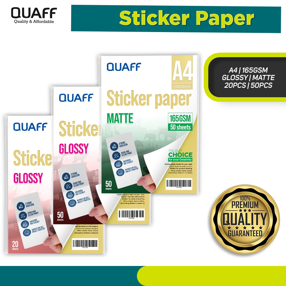 Quaff Photo Inkjet Sticker Paper 165gsm (Matte-50sheets | Glossy-50 ...