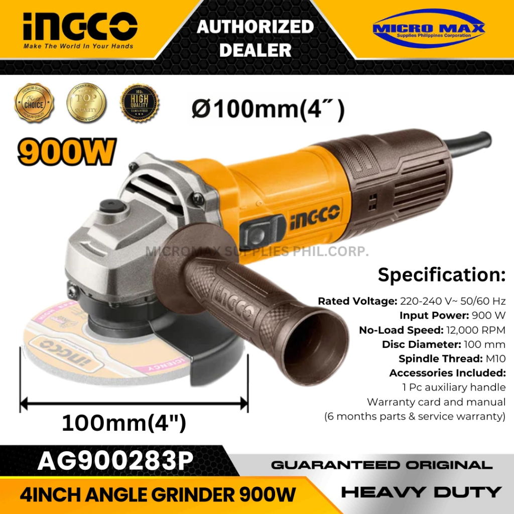 INGCO (AG900283P) 4inch Angle Grinder 900W | Shopee Philippines