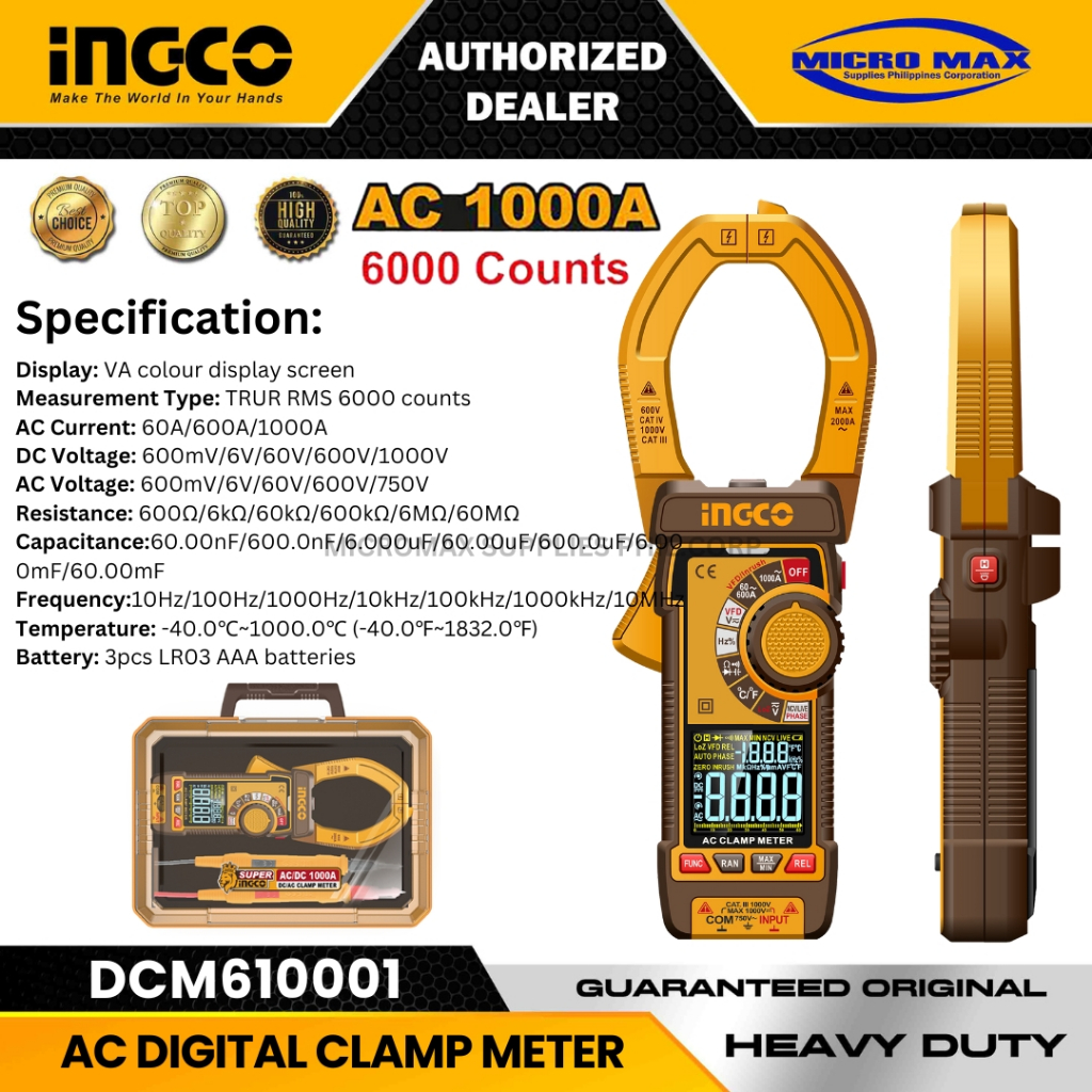 INGCO (DCM610001) Digital AC Clamp Meter | Shopee Philippines