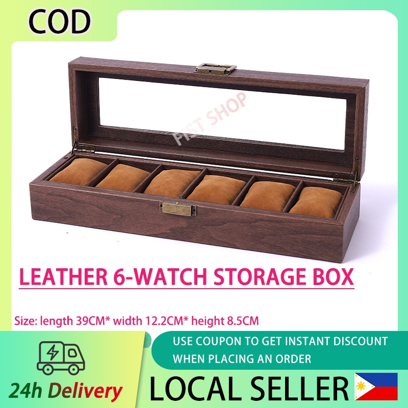 Watch Storage Box6 Slot Dust Proof Glass Cover Watch Box Organizer ...