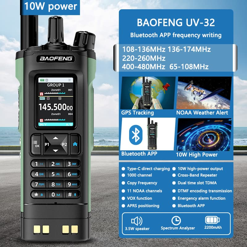New BAOFENG UV-32 Walkie Talkie GPS 10W Bluetooth APP Programming Multi ...