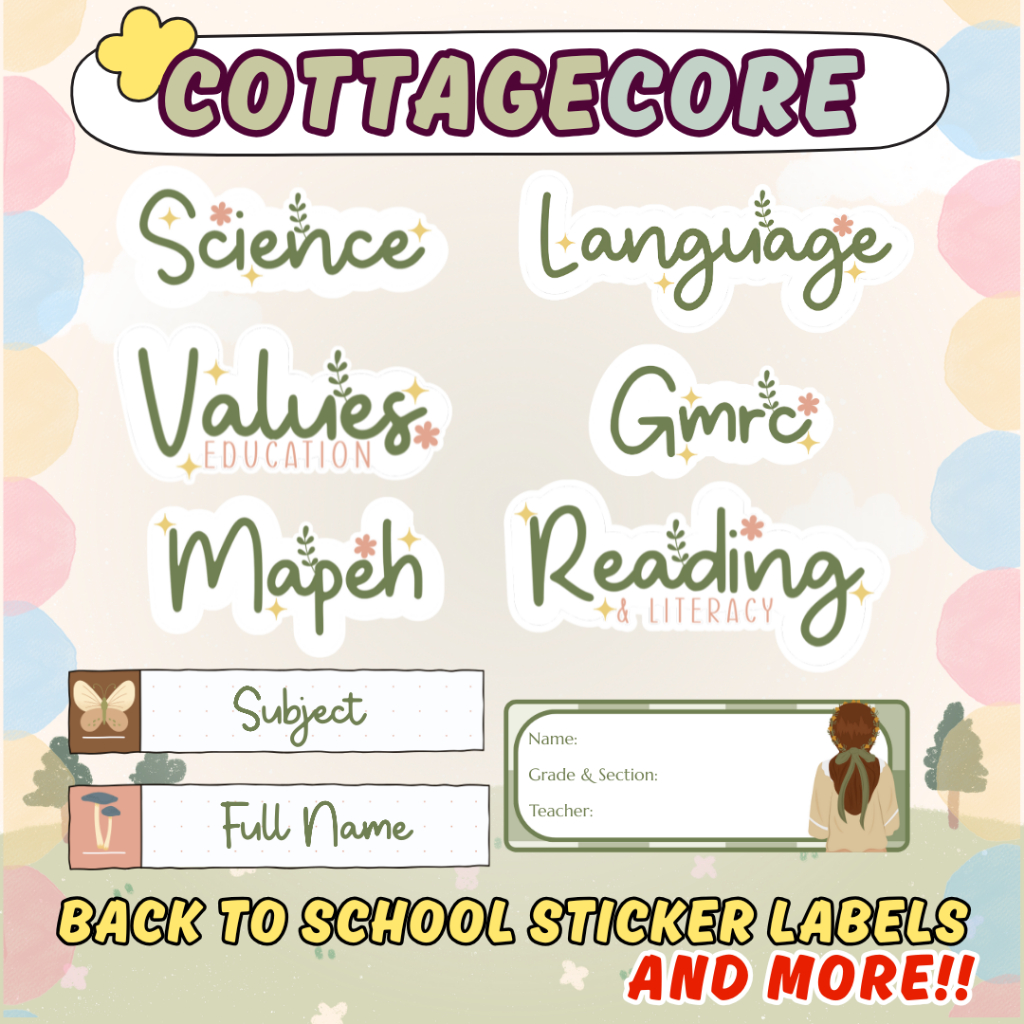 Customized Cottagecore Teenager Minimalistic Subject and Name Label ...