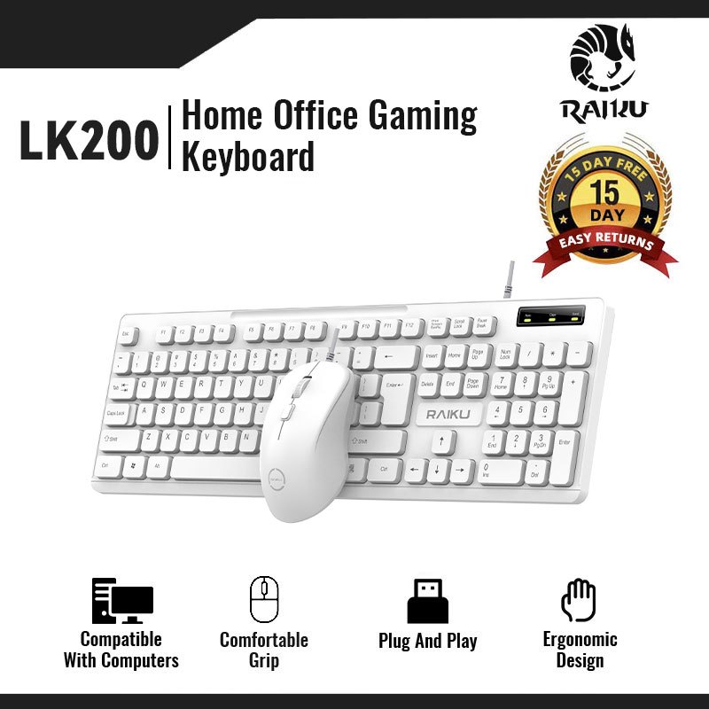 Raiku RLK-200 Wired Office Keyboard And Mouse Set 104 Keys With Stands ...