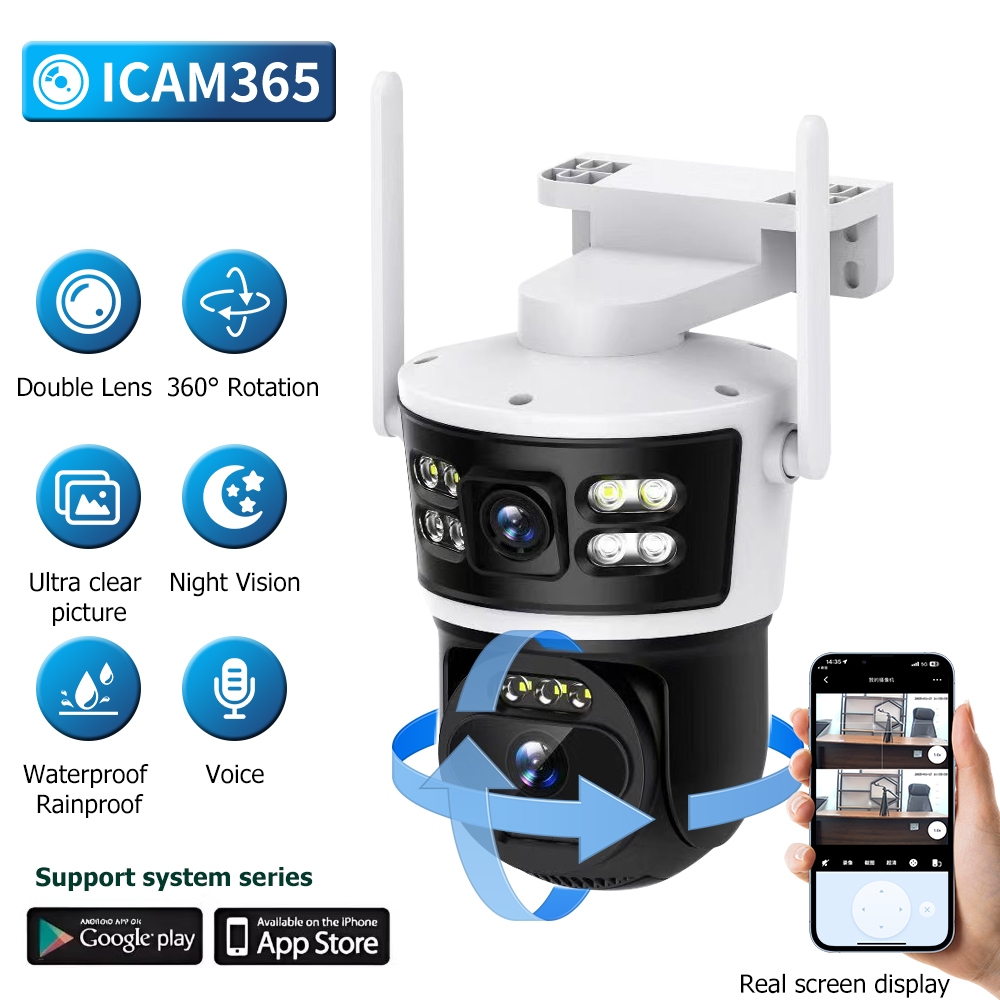 icam365 Dual lens CCTV 8MP waterproof IP camera WiFi 360 degree ...