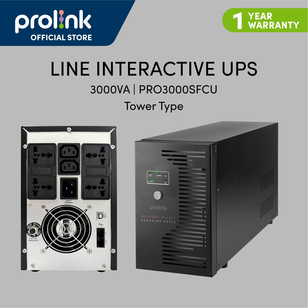 Prolink PRO3000SFCU 3000VA / 1800W UPS with AVR Uninterruptible Power Supply | Line-Interactive ...