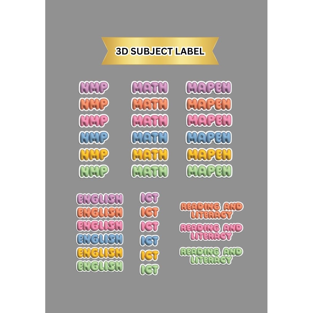 3D SUBJECT LABEL STICKERS | Shopee Philippines