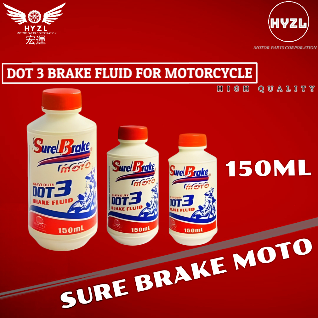 HYZL Sure Brake Moto DOT 3 Brake Fluid 150ml Heavy Duty Motorcycle ...