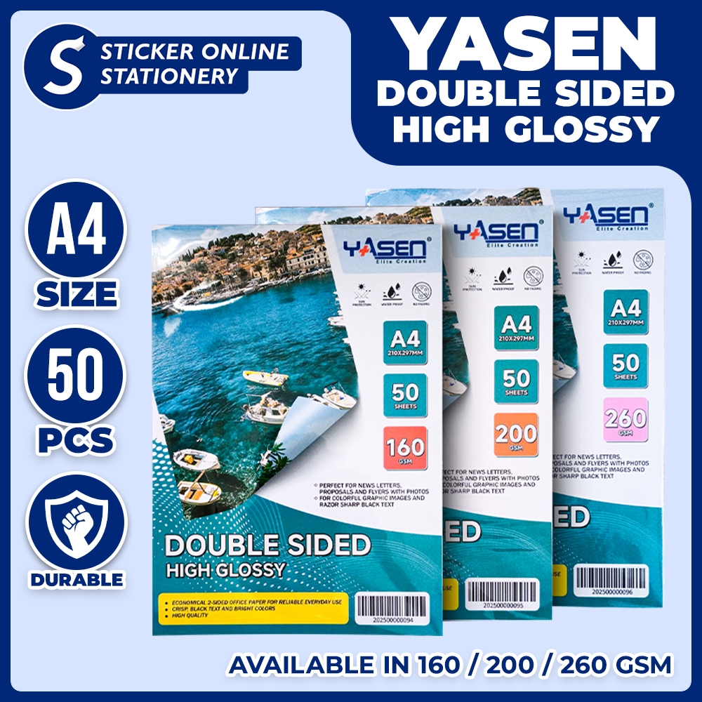 Yasen Double Sided High Glossy 160gsm A4 Size 50sheets/pack | Shopee ...