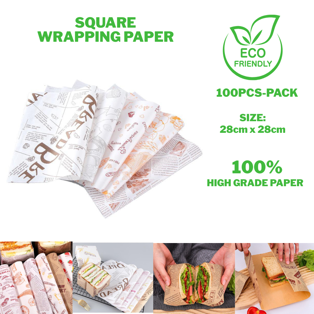100pcs 28x28cm square Wrapping Paper -greasefroop- ideal for burger ...