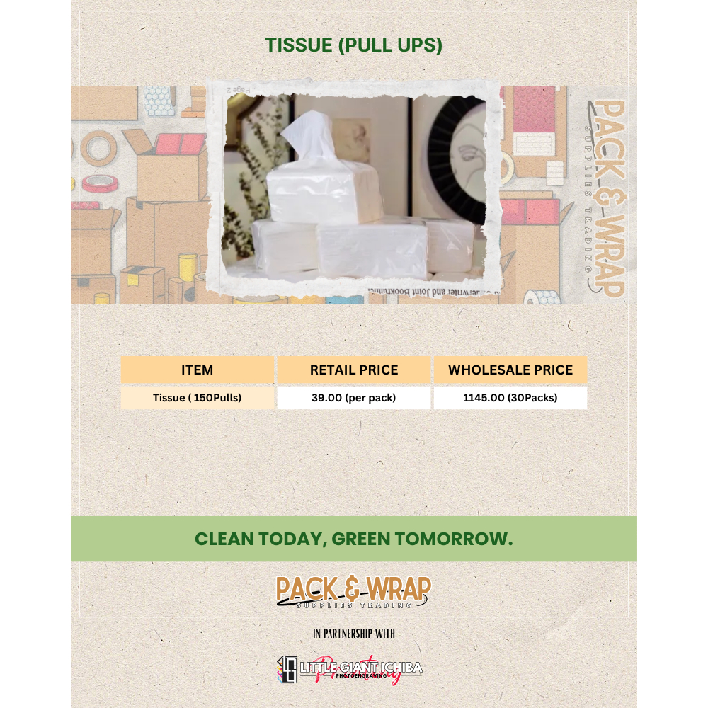 Pack and Wrap x LGI Printing : TISSUE - PULL UPS (Retail and Wholesale ...