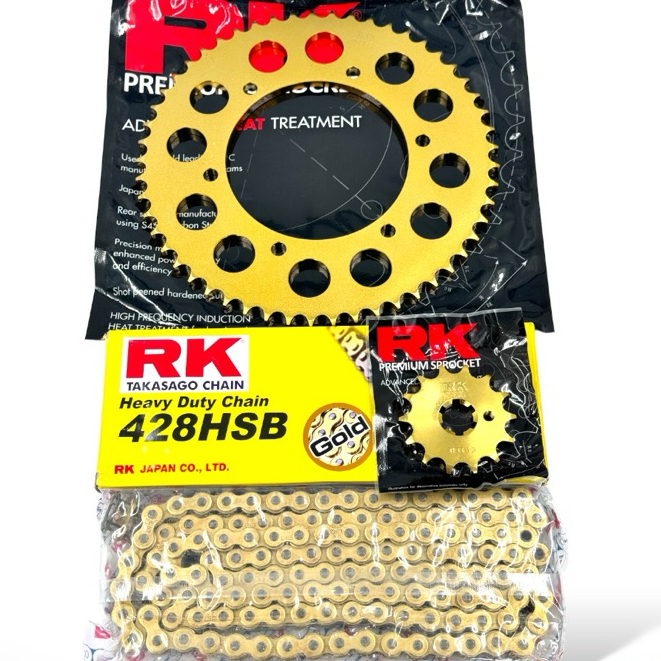 RK CHAIN & SPROCKET SET R15 V3/ MT15/ XSR155 #428 LIGHTENING HOLE GOLD ...